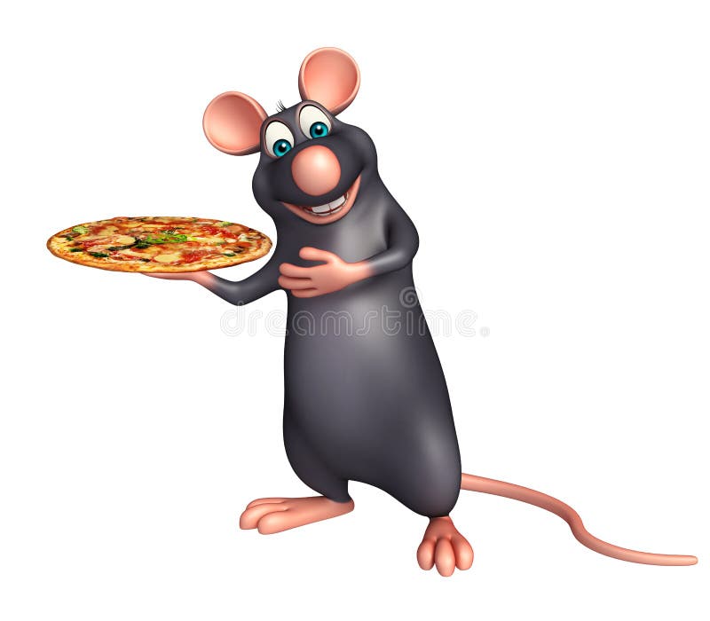 Cute Rat Cartoon Character with Pizza Stock Illustration - Illustration ...