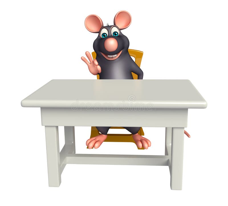 Cute Rat Cartoon Character with Table and Chair Stock Illustration ...