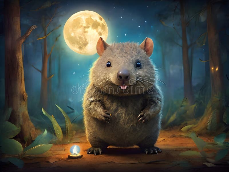 Cute Rat in the Forest with Full Moon Illustration Stock Illustration ...