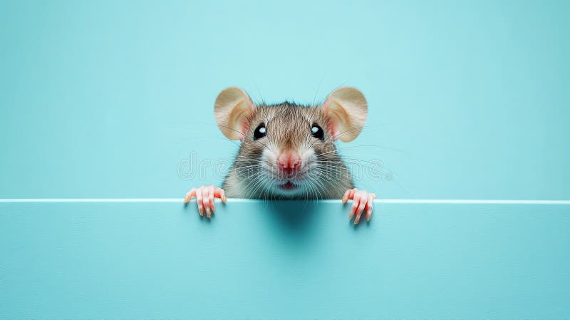 Cute Rat Peeking Over Light Blue Background Stock Photo - Image of ...