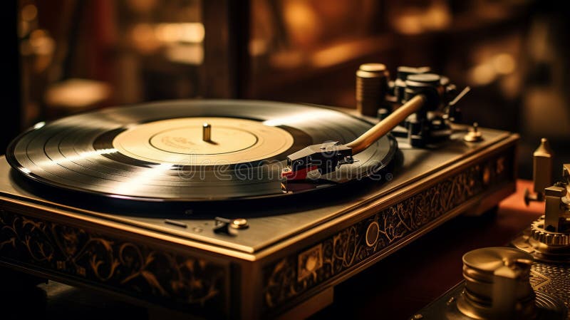 A Cute Record Player on a Wooden Table in a Corner of a Dark Room ...
