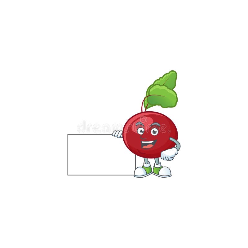 Cute Red Beet Greens Cartoon Character with a Board Stock Vector ...