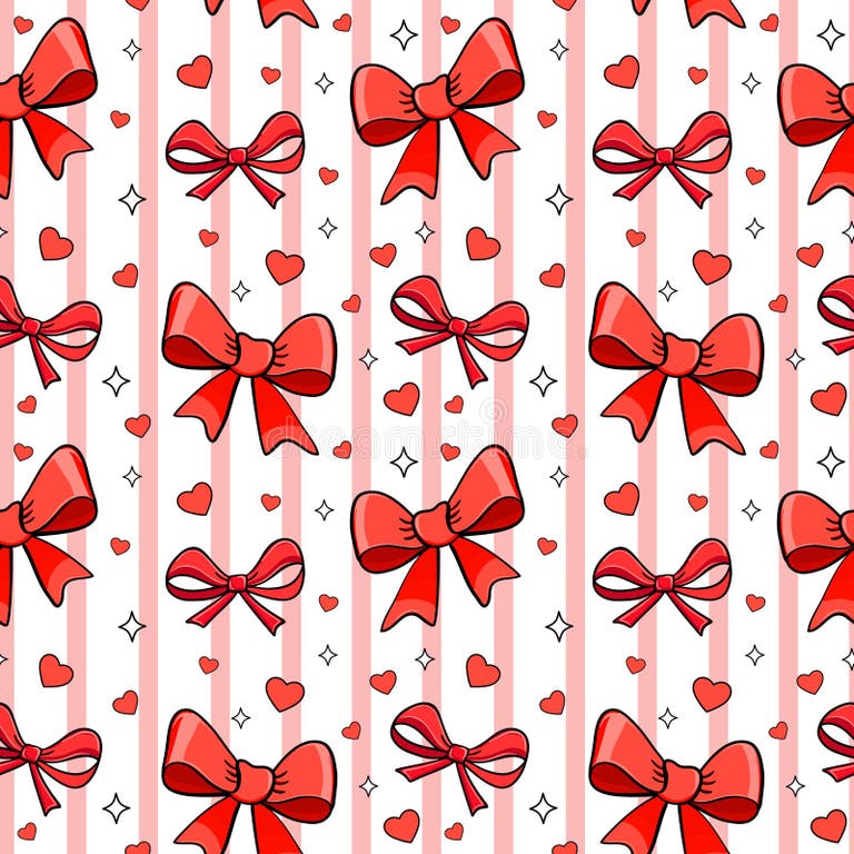 Cute Red Bow Girly Seamless Pattern Stock Illustration - Illustration ...