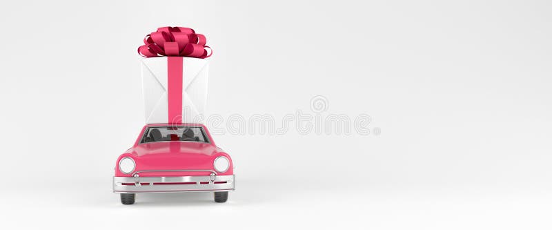 Cute Red Car Carrying Gift with White Background 3d Render Stock ...