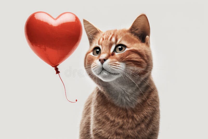 Cute Red Cat with Red Heart. Generative Ai Stock Illustration ...