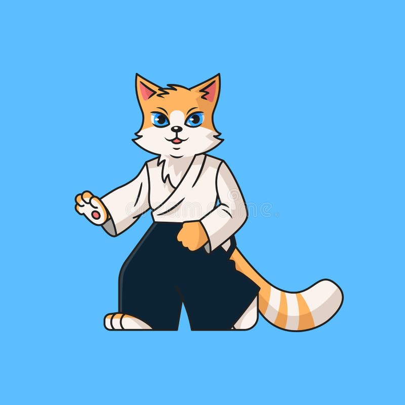 Cute Red Cat Practicing Aikido. Cartoon Character for Children Stock ...