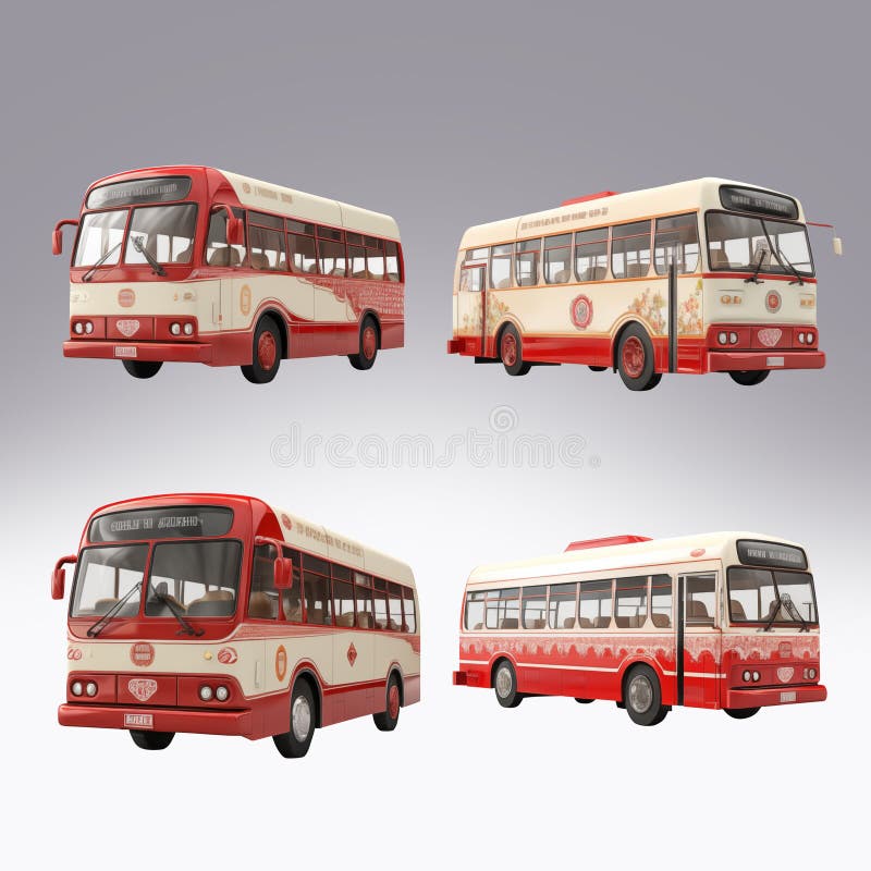 Cute Red and Cream 3d Bus on a Gray Background Stock Illustration ...