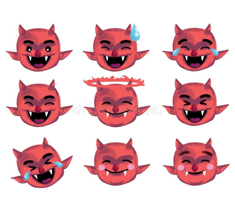 Cute Red Devil Head Pack with Various Expressions Stock Vector ...