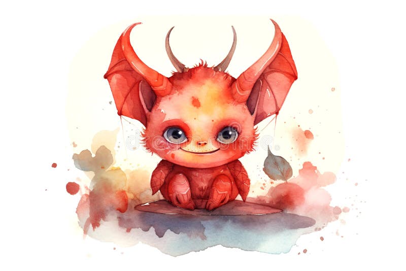 Cute Devil in Watercolor Illustration Stock Illustration - Illustration ...
