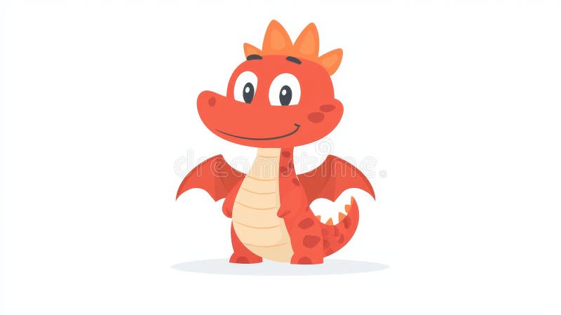 Cute Red Dragon Cartoon with Wings Fully Extended. Stock Illustration ...