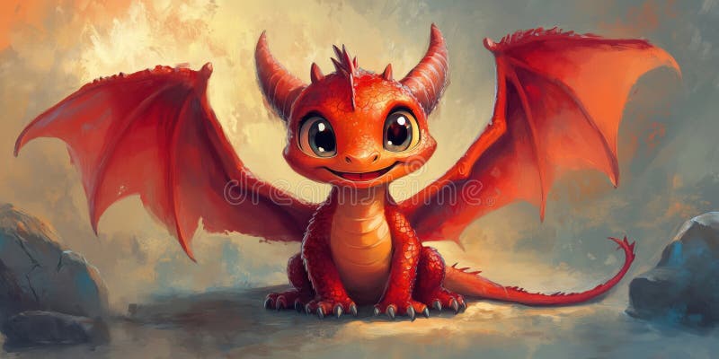 Cute Red Dragon Character with Big Eyes and Playful Expression in ...
