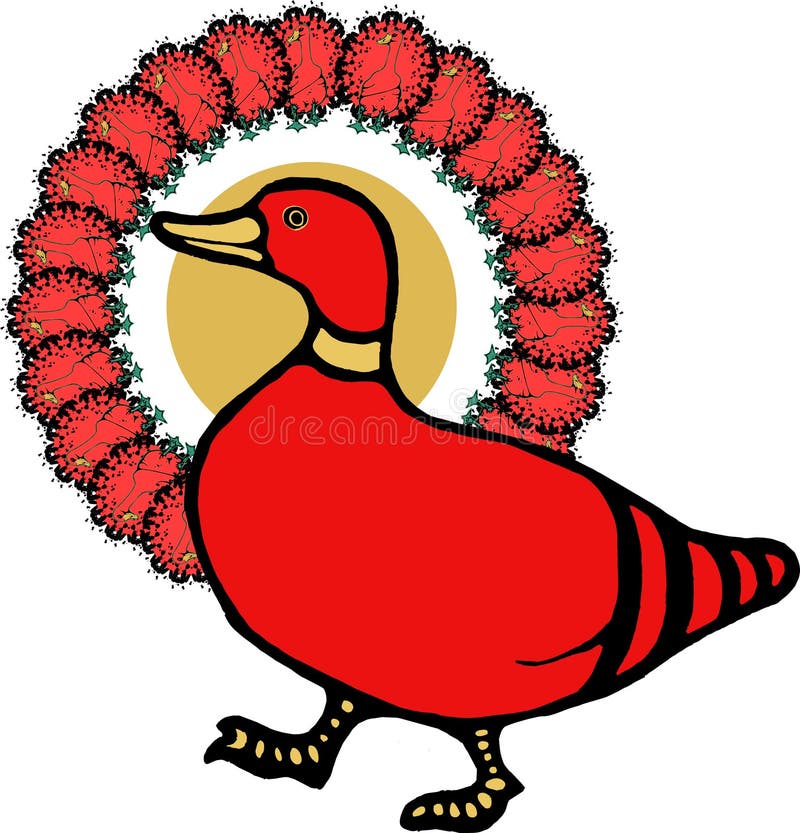 Cute Red Duck and Beautiful Red Frame Made from Plants Illustration in ...