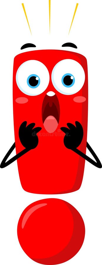 Cute Red Exclamation Mark Cartoon Character with a Panic Expression ...