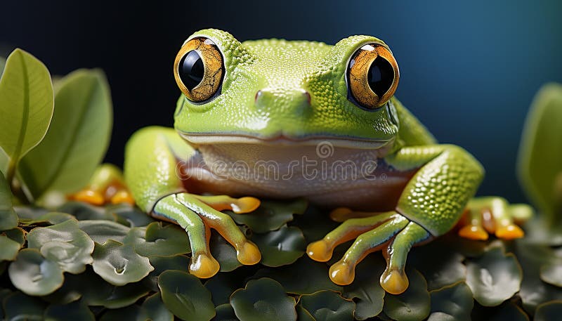 A Cute Red Eyed Tree Frog Sitting on a Wet Leaf Generated by AI Stock ...