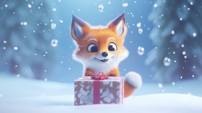 Cute Red Fox Carrying Gift Box. Ai Generative Stock Illustration ...