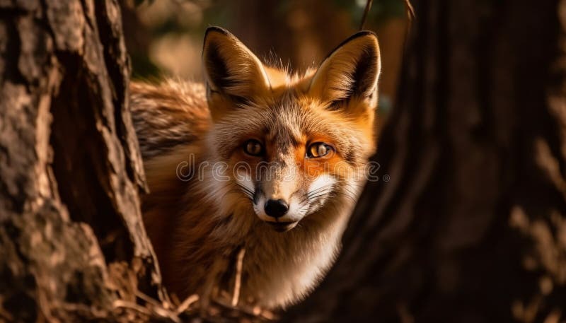 Cute Red Fox with Fluffy Fur Sitting in Snowy Forest Generated by AI ...