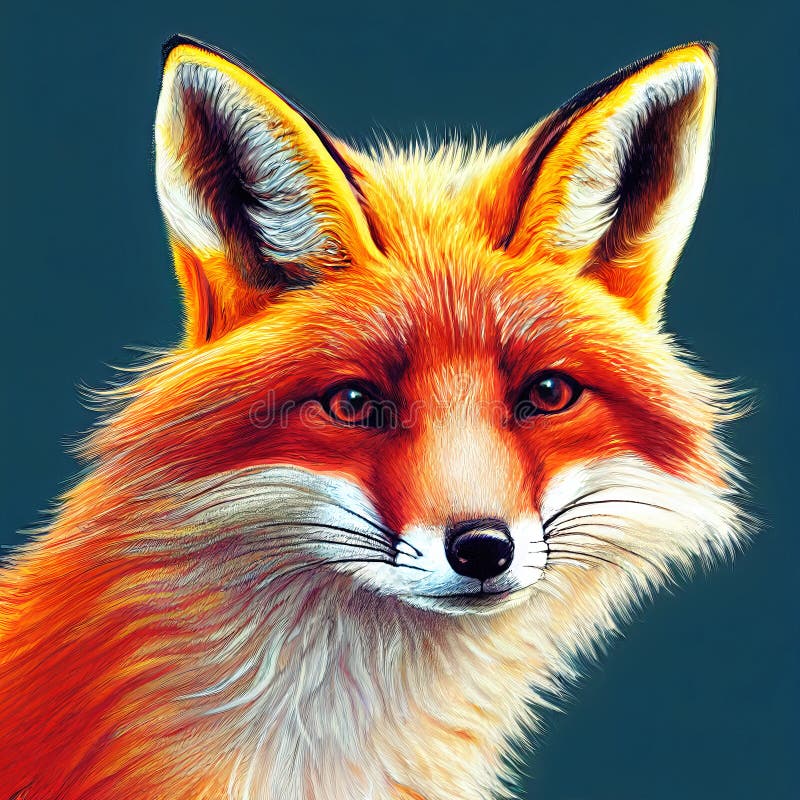 Cute Red Fox Portrait. Front View. Imitation of Color Graphics. AI ...