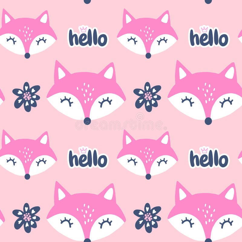 Cute Red Fox Seamless Pattern. Vector Animals Background. All Over ...