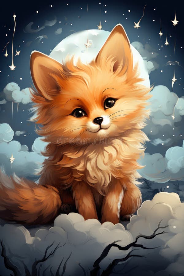 Cute Red Fox Sleeping on a Cloud Watercolor Drawing. Generative AI ...