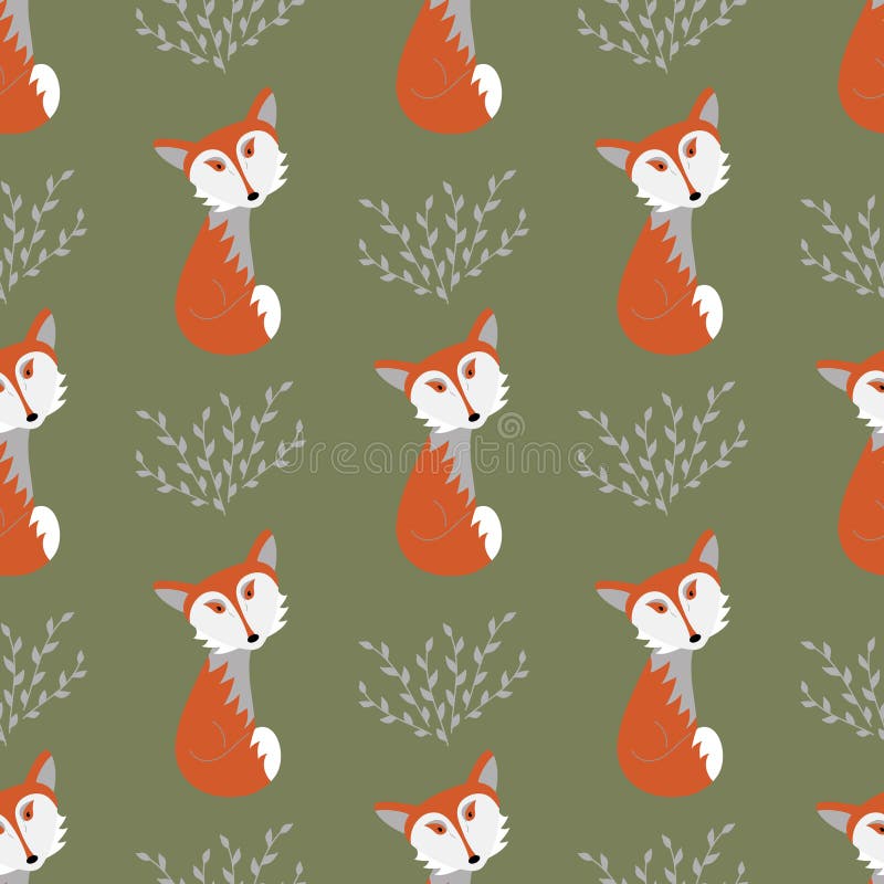 Cute Red Fox and Twigs. Vector Seamless Pattern, Vector Illustration ...