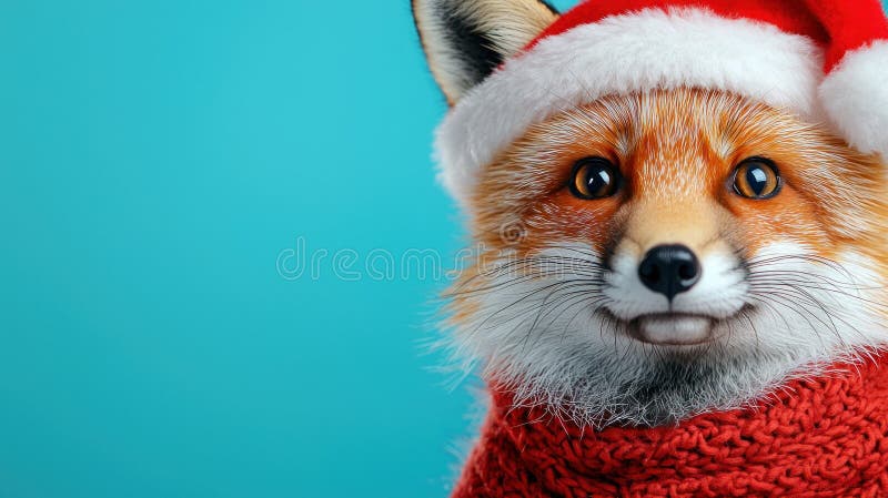 Cute Red Fox Wearing Santa Hat and Red Scarf, Smiling Cheerfully Stock ...