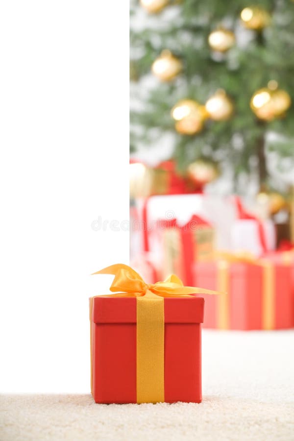 Cute Red Gift Box with Gold Ribbon Stock Photo - Image of decoration ...