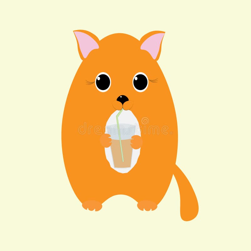 A Cute Red-haired Cat Drinks a Cocktail from a Transparent Glass ...