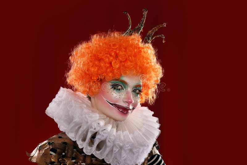 Cute red-haired clown stock photo. Image of clown, happy - 141979804