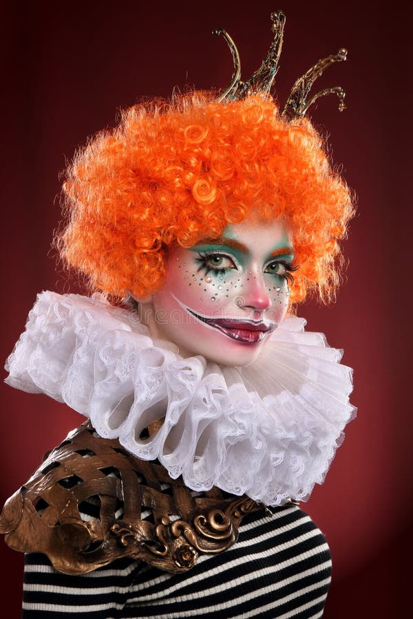 Red sad clown stock image. Image of clown, curly, harlequin - 158767881