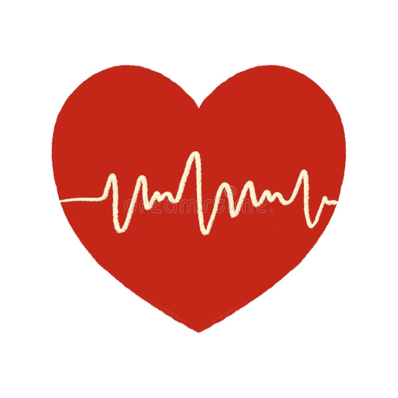 Cute Red Heart with Heart Rate Beating Sign Stock Photo - Illustration ...