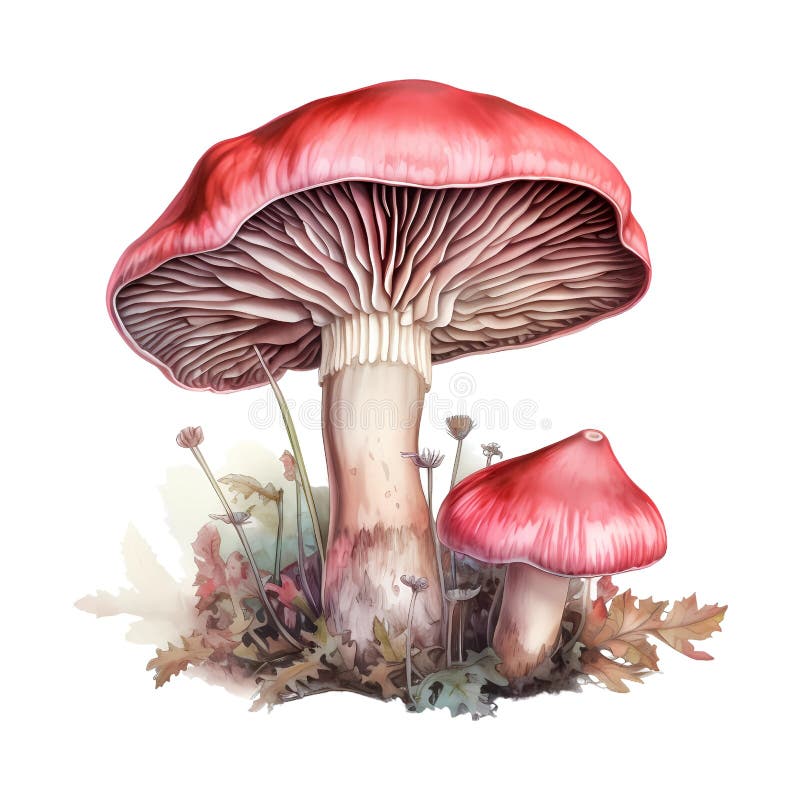 Cute Red Mushroom Clipart Watercolor Stock Illustration - Illustration ...