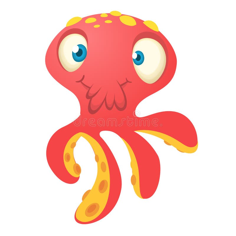 Cute Red Octopus Cartoon. Vector Isolated. Stock Vector - Illustration ...