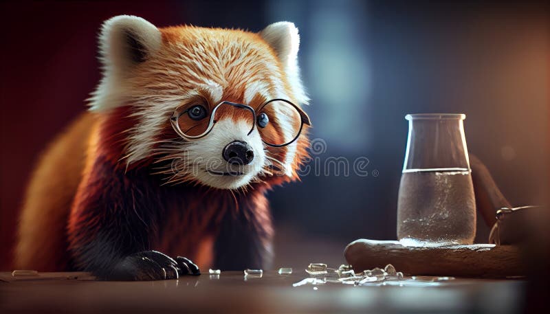 Cute Red Panda with Eyeglasses Sitting at Table. Generative AI Stock ...