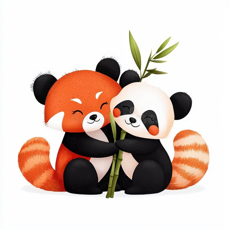 Cute Red Panda and Panda Hugging Together Stock Illustration ...