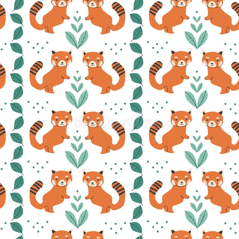 Cute Red Panda and Leaf Pattern for Children S Room Decor Stock Vector ...