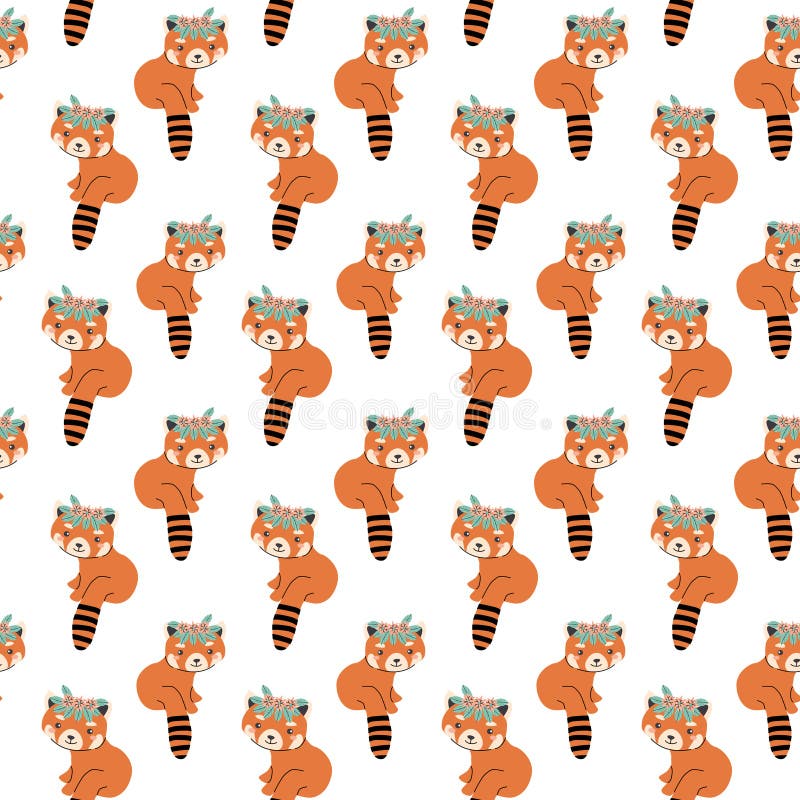 Cute Red Panda Seamless Pattern with Floral Accents for Decorative ...