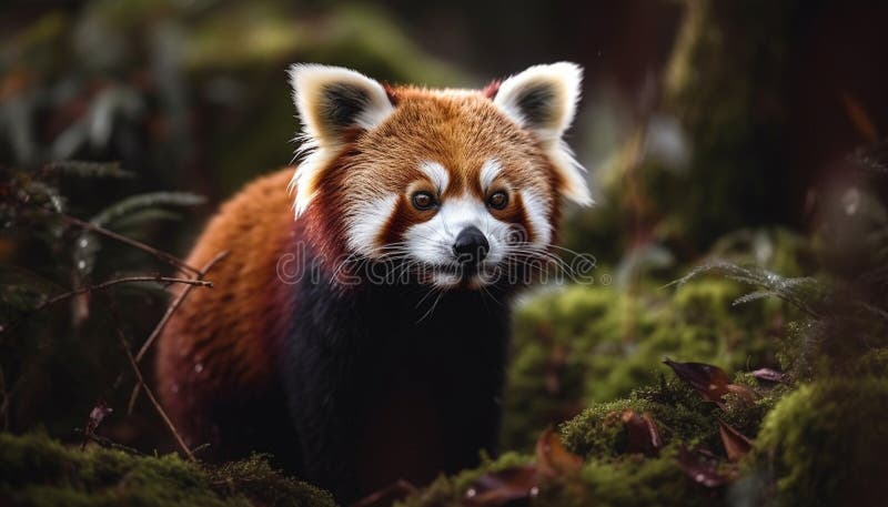 Cute Red Panda Sitting on Branch, Playful Generated by AI Stock ...