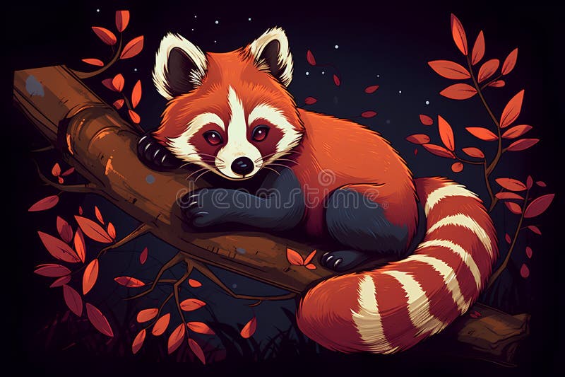 Cute Red Panda Sitting on a Tree Branch. Vector Illustration Stock ...
