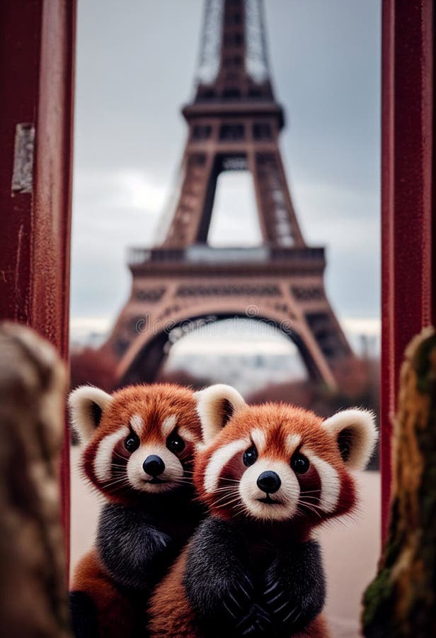 Cute Red Pandas in Front of the Eiffel Tower. AI Generated Stock ...