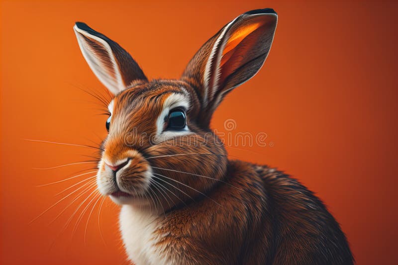 A Cute Red Rabbit on a Orange Background. Generative Ai Stock ...