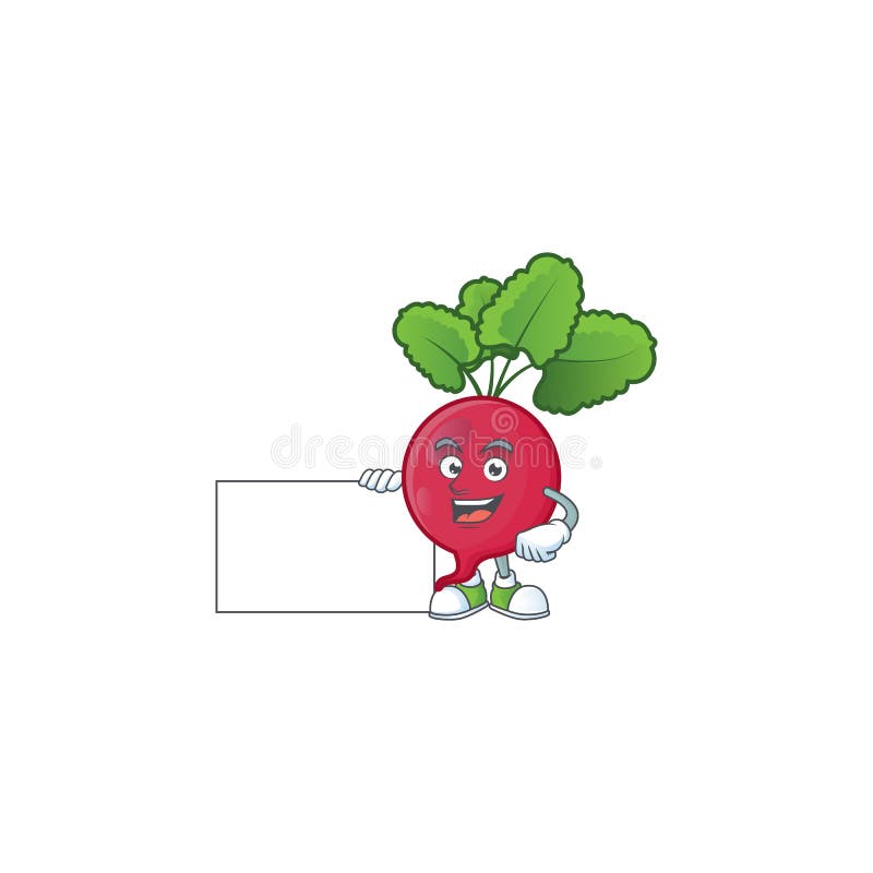 Cute Red Radish Cartoon Character with a Board Stock Vector ...
