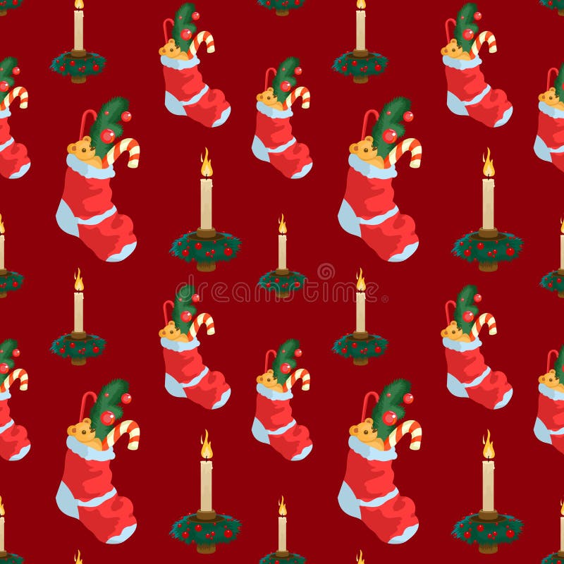 Cute Red Seamless Pattern with Christmas Decor Stock Vector ...