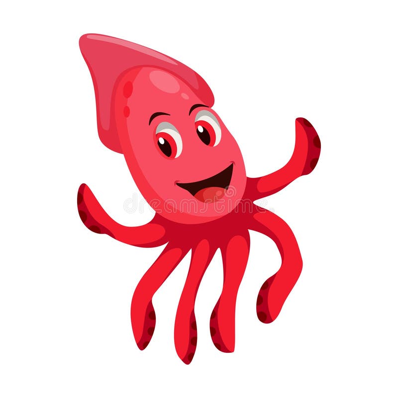 Cute Red Squid Character Illustration Stock Vector - Illustration of ...