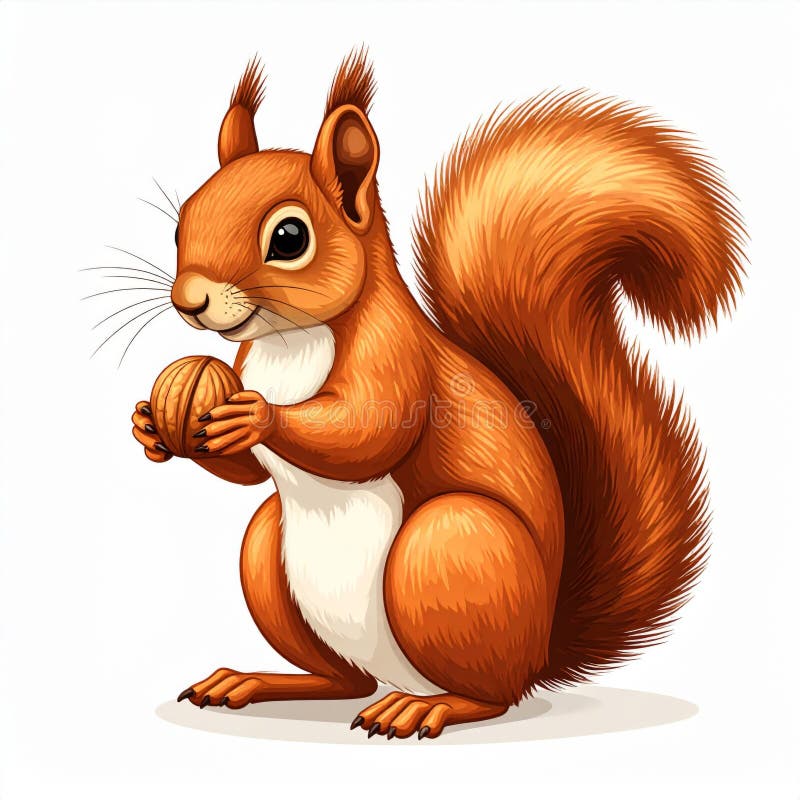 Cute Red Squirrel Holding a Nut Stock Illustration - Illustration of ...