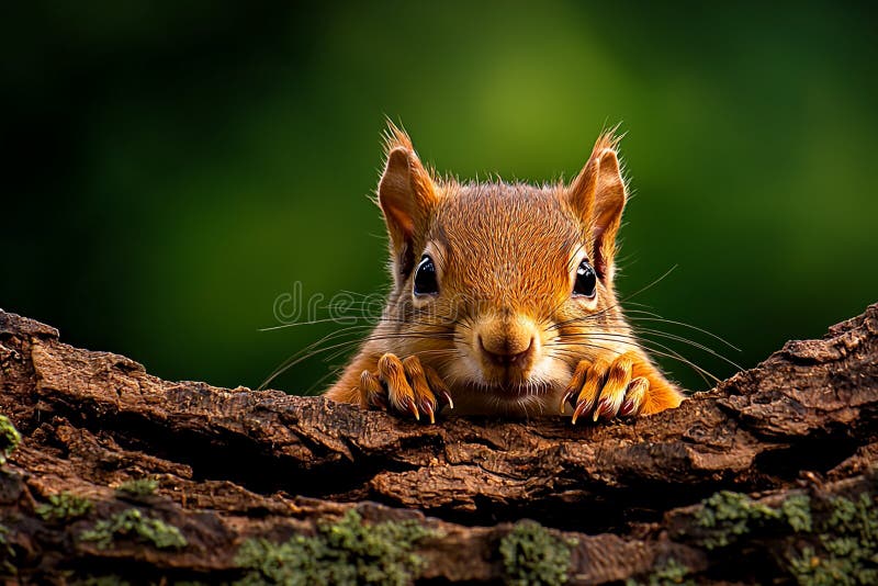 Curious Red Squirrel Peeking Behind Tree Trunk Ai Generative Stock ...