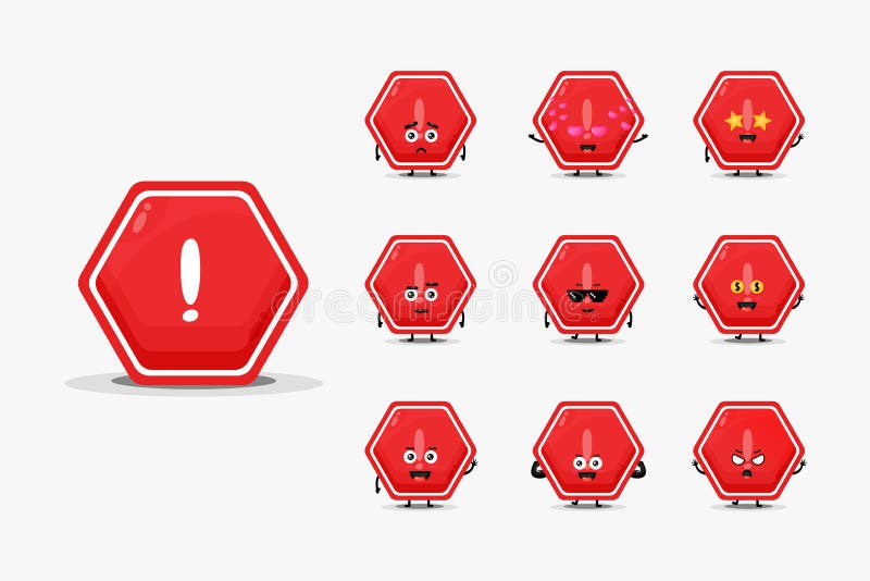 Cute Red Stop Sign Character Design Set Stock Vector - Illustration of ...