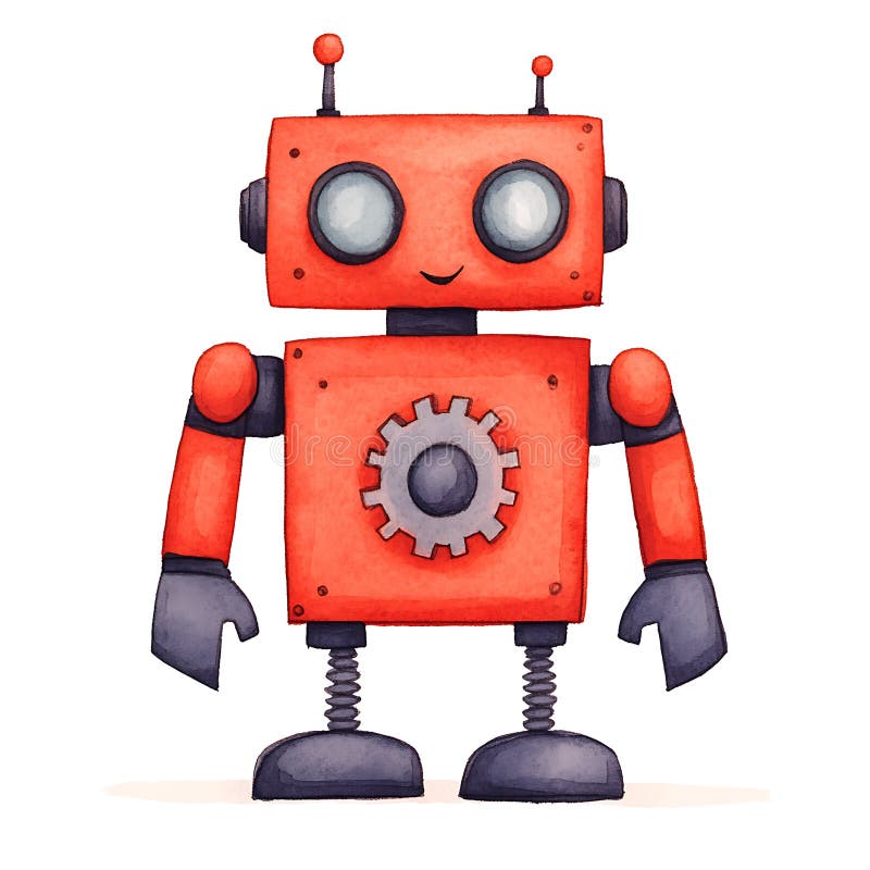 Cute Red Watercolor Robot Illustration Stock Illustration ...