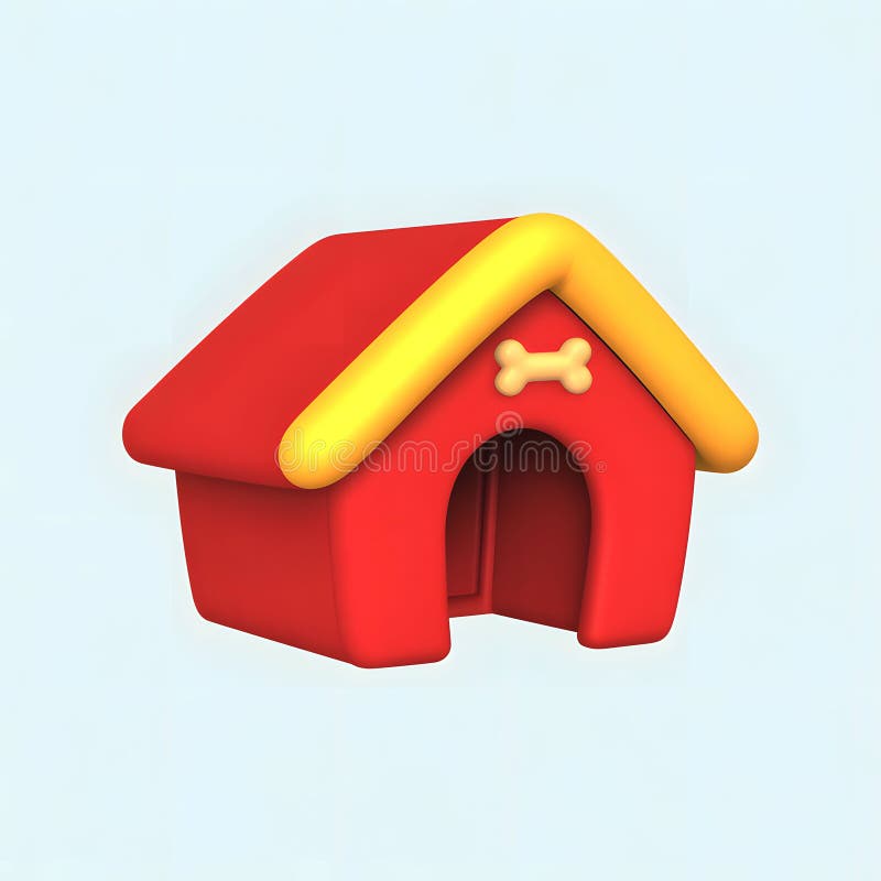 Cute Red and Yellow Cartoon Dog House 3d Render Stock Illustration ...