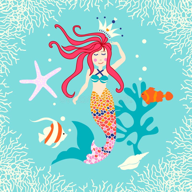 Cute Reef Card with Mermaid Stock Vector - Illustration of invitation ...