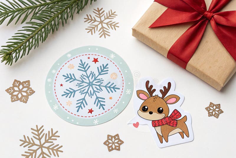 Cute Reindeer and Snowflake Christmas Gift Tag Stock Illustration ...